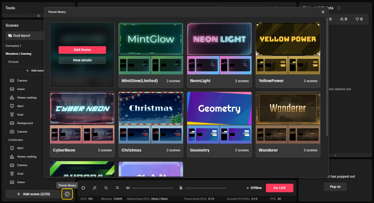 Use themes to decorate your scenes | LIVE Studio Help Center