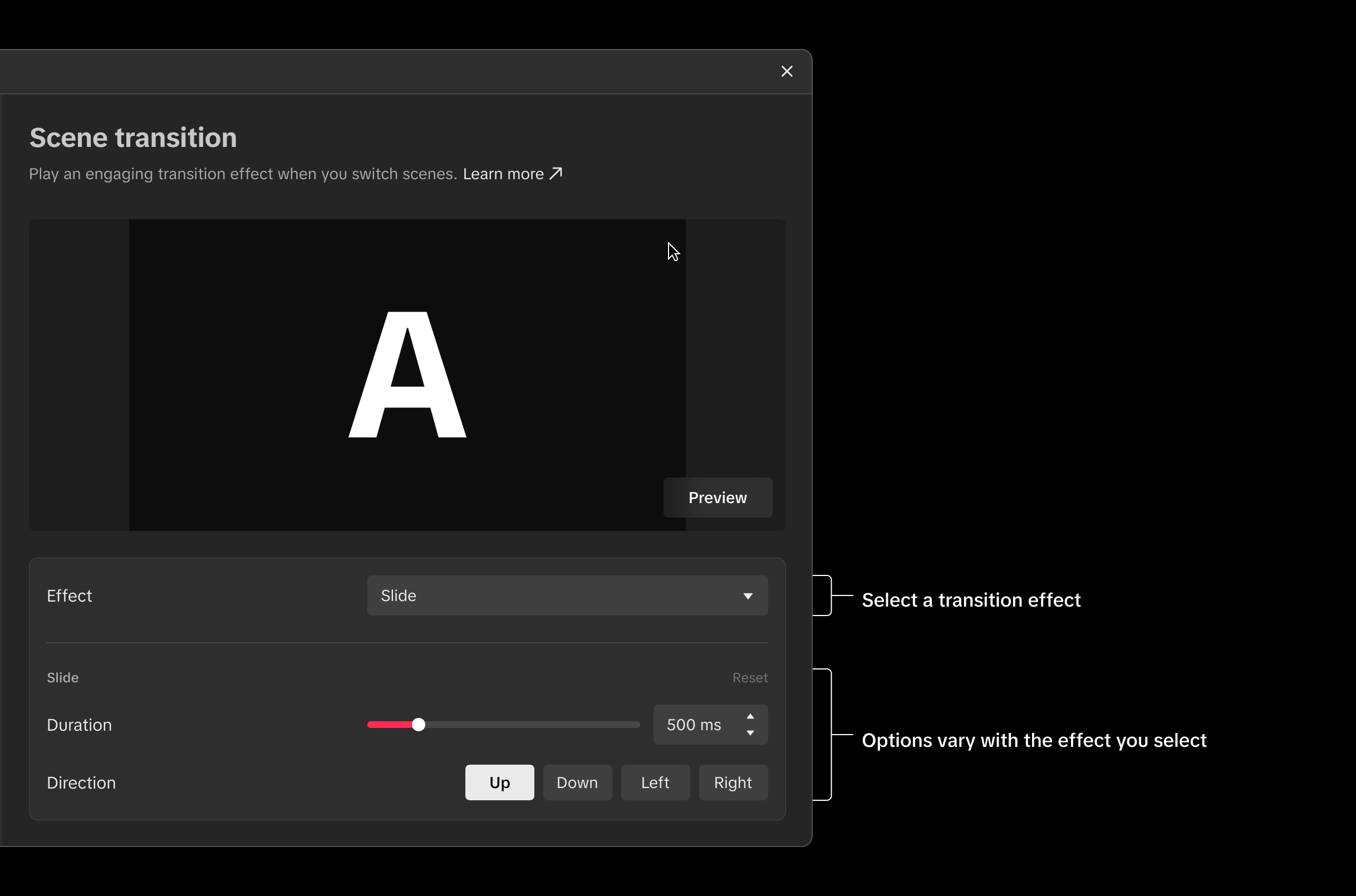 Play an engaging transition effect when switching scenes | LIVE Studio ...
