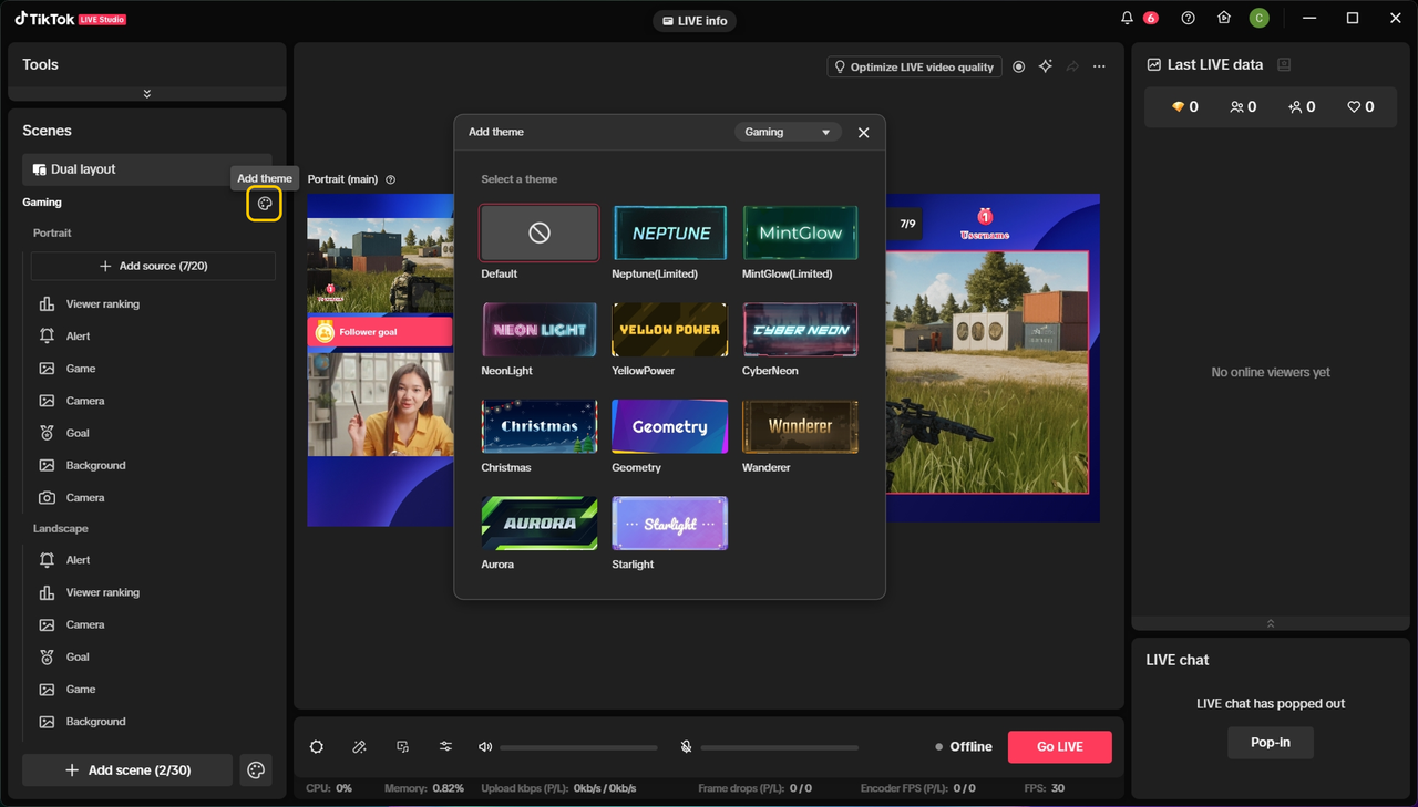 Use themes to decorate your scenes | LIVE Studio Help Center