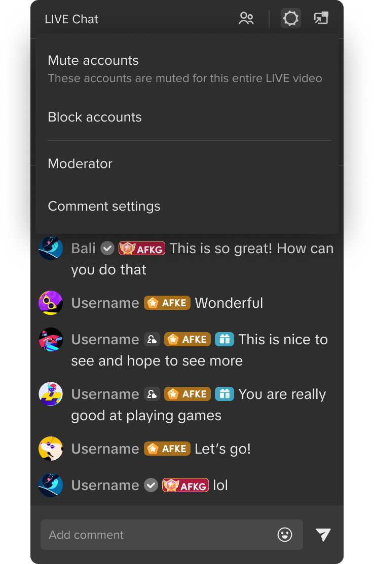 Add moderators to manage LIVE chat comments | LIVE Studio Help Center