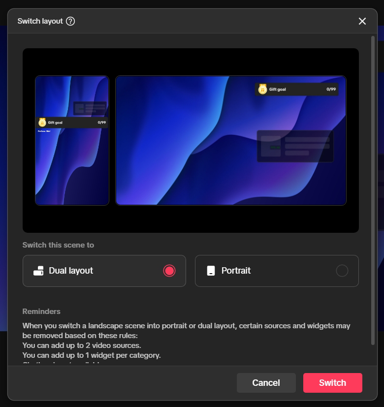 Use dual layout to go LIVE in portrait and landscape simultaneously ...
